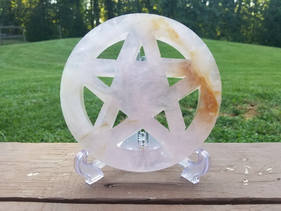 2LB Large Rose Quartz Wiccan Pentagram Witch Pentacle Natural Crystal ...