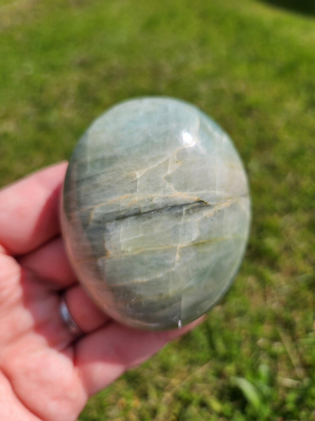 Green Moonstone W/ Silver Flash Palm Stone Sized Natural Crystal ...