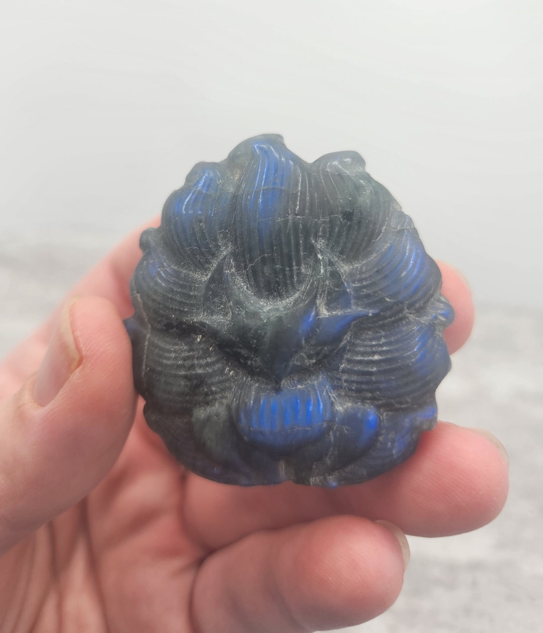 Nine-tailed Fox Dark Blue Flash Labradorite Natural Crystal Carving ...