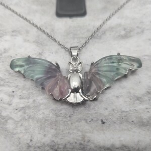 Beautiful Two Piece Rainbow Fluorite Bat Pendant Necklace & Adjustable ...