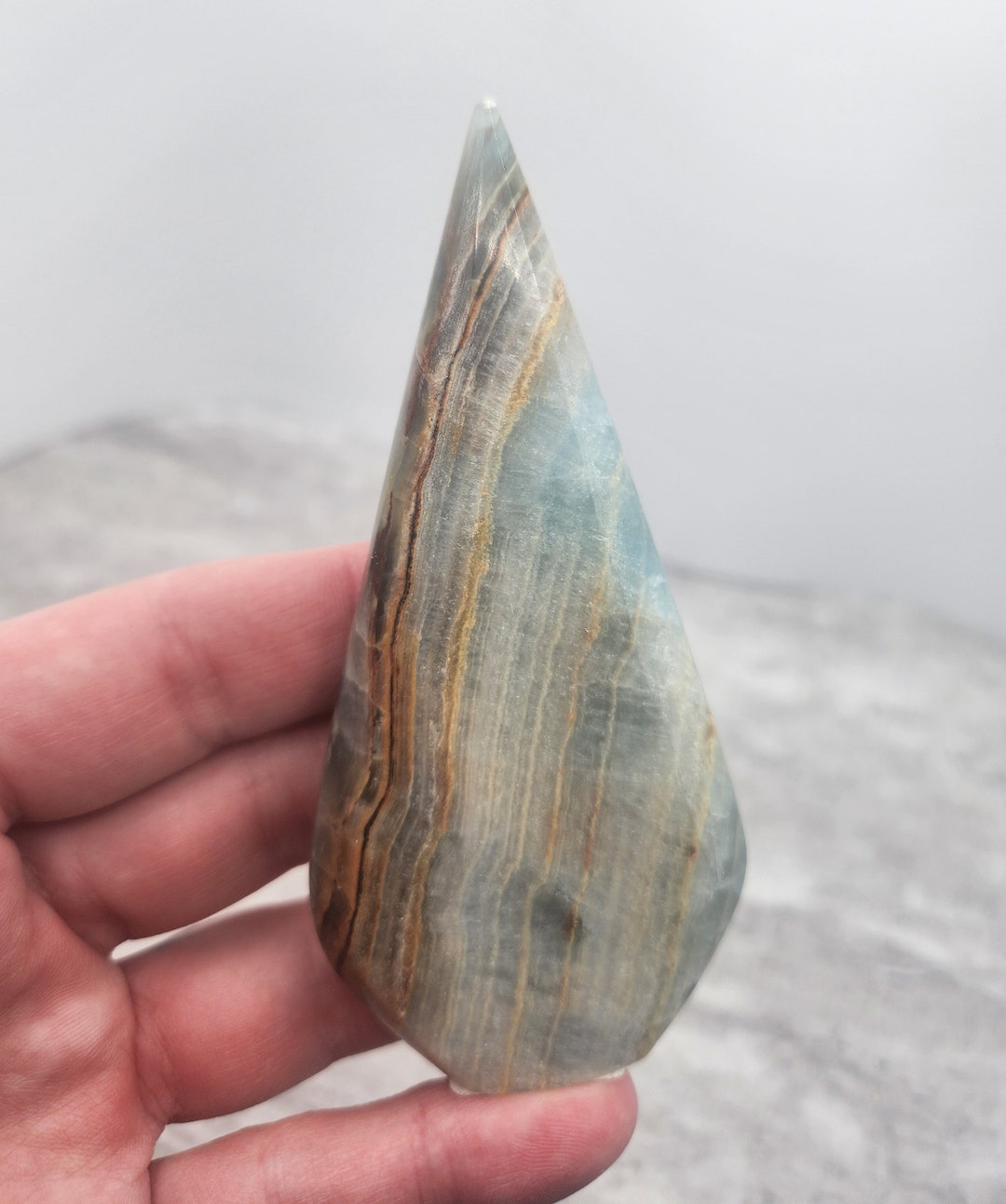 CHIPPED Thin Blue Onyx Crystal Freeform Natural Gemstone Standing Display - Blue Chalcedony ...