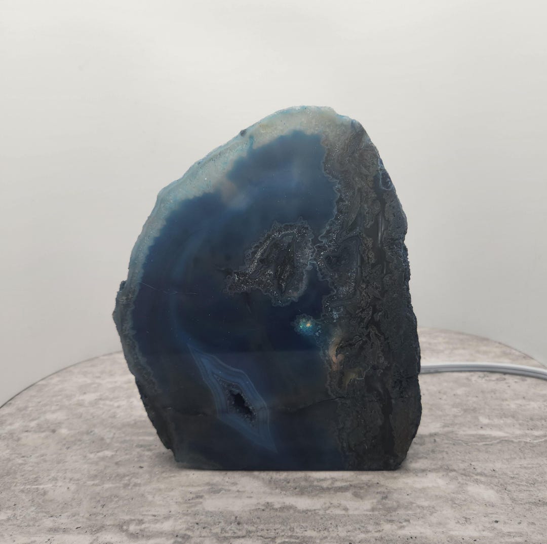 6.6LB Blue Dyed Agate Natural Crystal Freeform With Polished Front Lamp ...