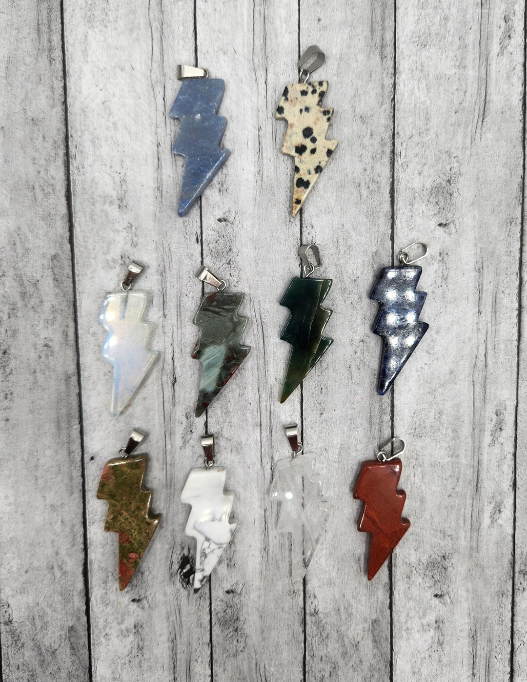 Natural Crystal Carved Lightening Bolt Pendant W/ Cord Necklace - Etsy