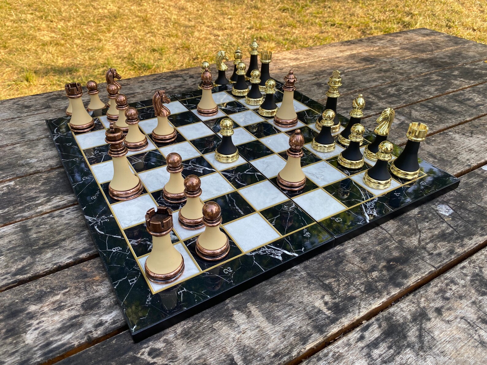 Premium Chess Set Unique Metal and Plexy Chess Pieces Marble | Etsy