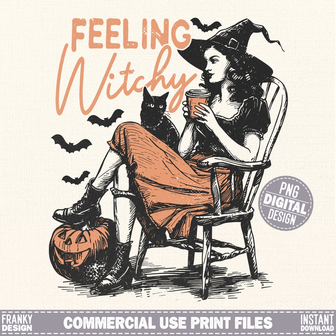 Feeling Witchy Png | Halloween Sublimation Design | Retro Halloween Png | Fall Shirt Print ...