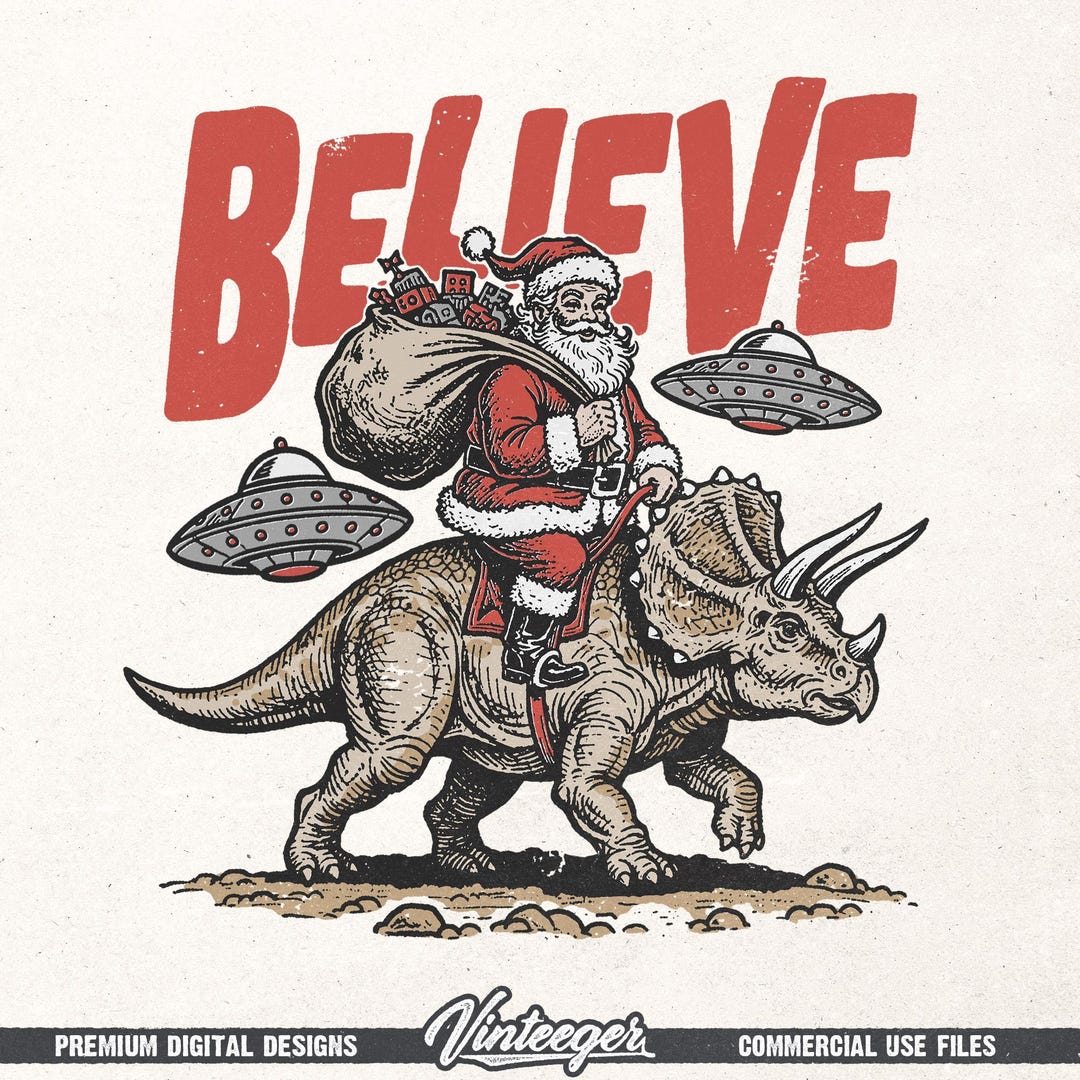 Funny Christmas Digital Graphic - Believe PNG - Retro Santa Claus Shirt ...