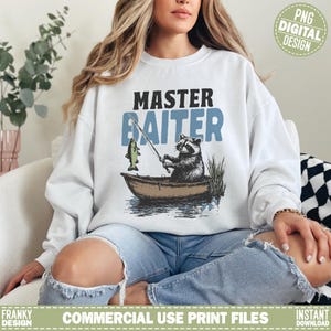 Master Baiter PNG - Funny Fishing T-shirt Graphic, Funny Father Gift PNG, Fisherman Raccoon ...