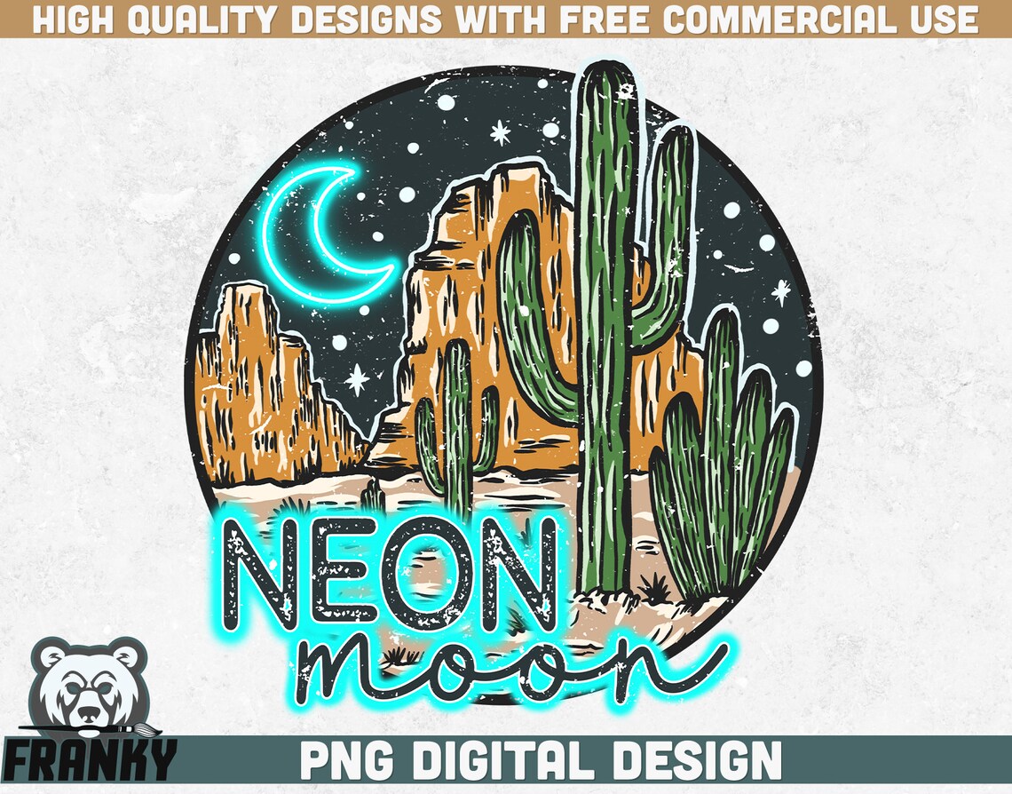 Neon Moon PNG Sublimation Design Instant Download - Etsy