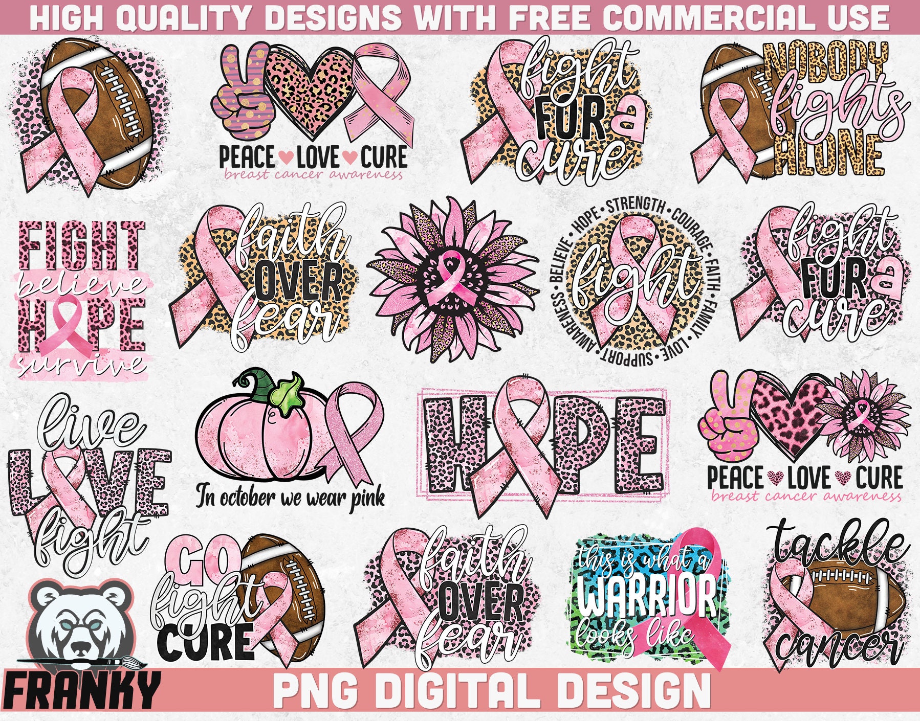 Breast Cancer Sublimation Bundle 17 PNG Designs Instant - Etsy