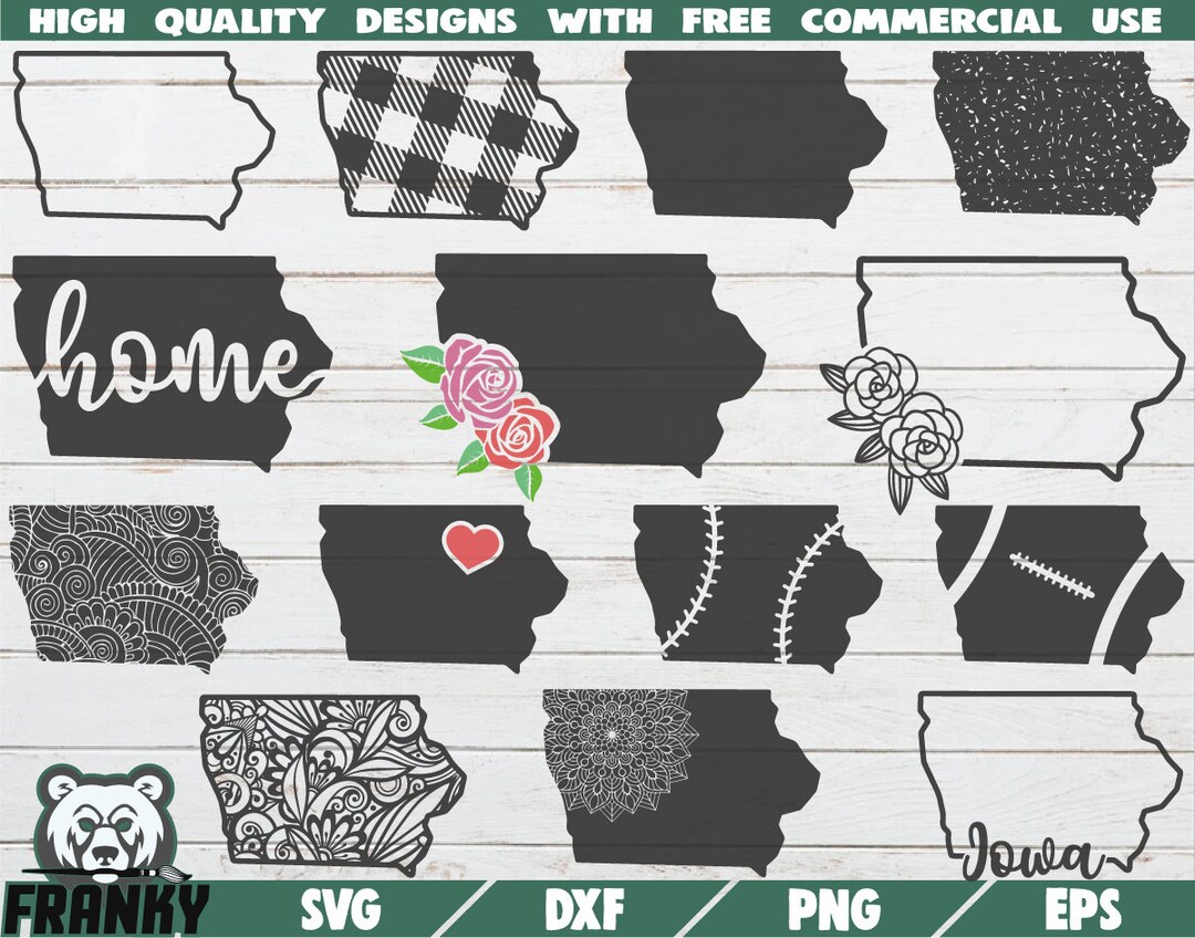 Iowa SVG - 14 Designs - Cut Files - DXF Files - Iowa State Outline SVG ...