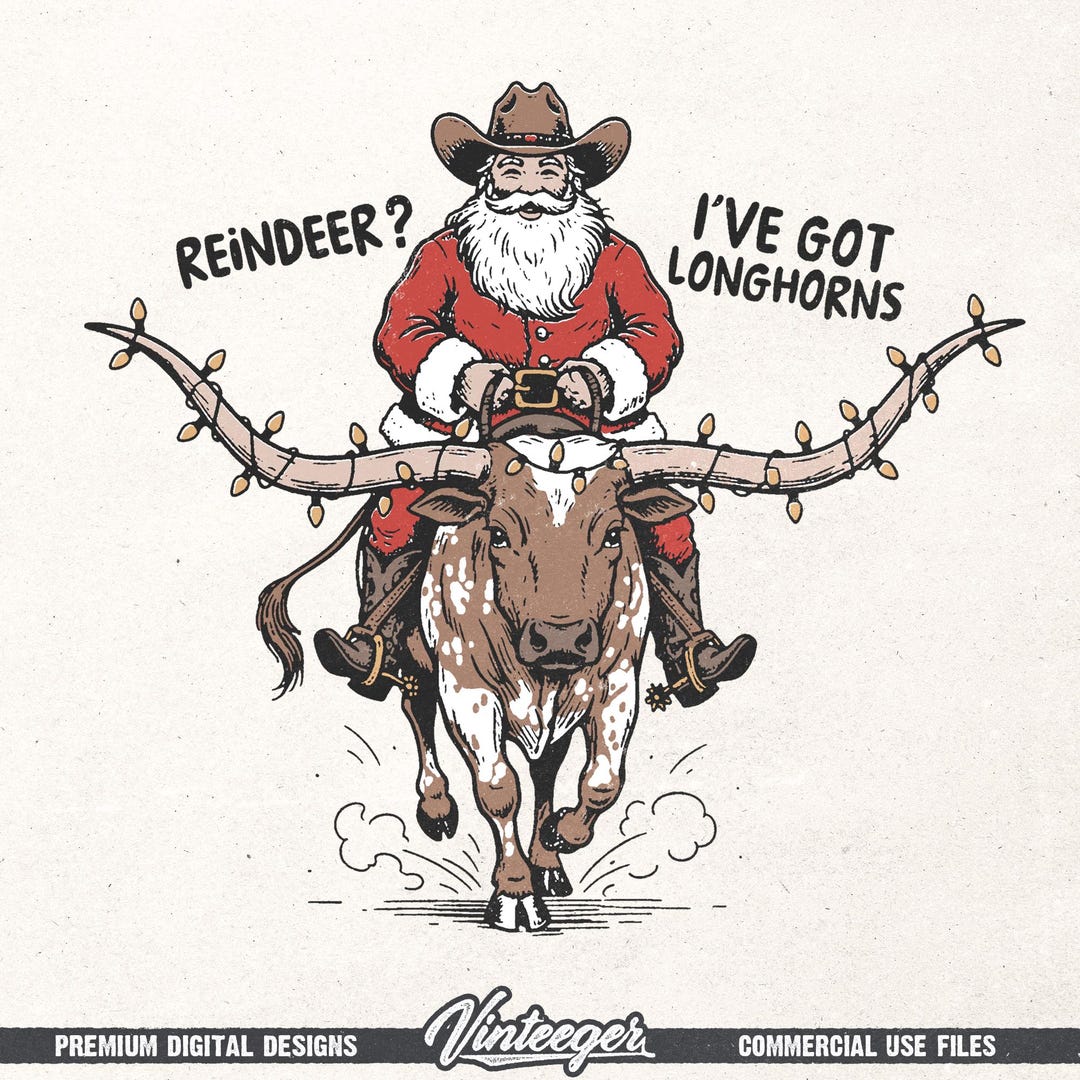 Cowboy Santa Claus Digital Design - Western Christmas Printable Graphic ...