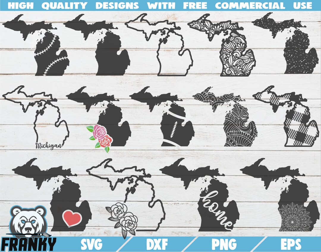 Michigan SVG 14 Designs Cut Files DXF Files Michigan State Outline SVG ...