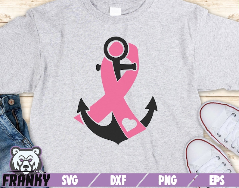 Pink ribbon anchor SVG DXF file Cut file Anchor svg | Etsy