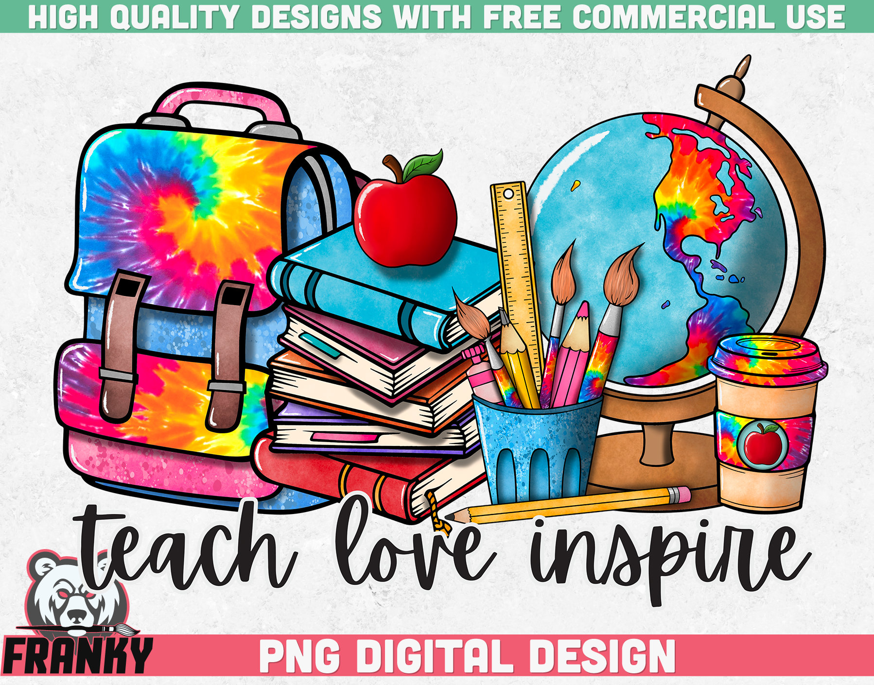 Teach Love Inspire PNG Sublimation Design Teacher Design - Etsy