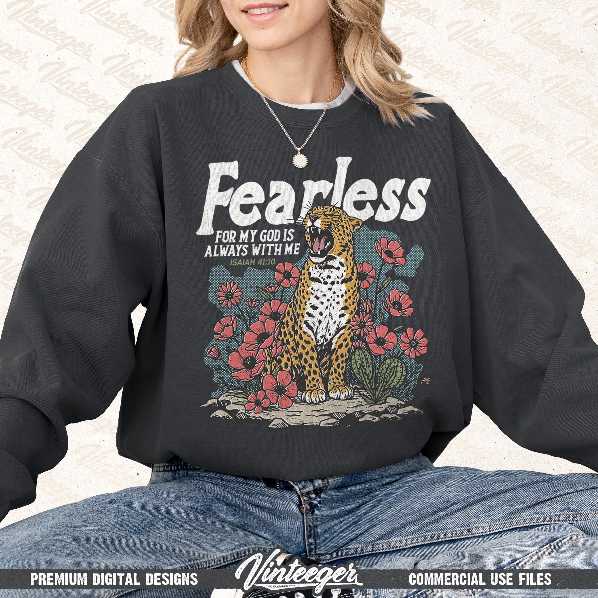 Vintage Leopart Digital Design - Fearless PNG - Bible Verse Printable ...