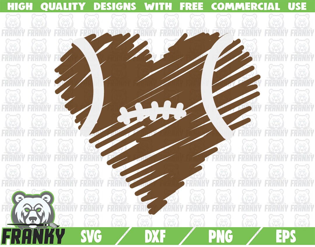Hand Drawn Football Heart SVG - Cut File - DXF File - Love Football Svg ...