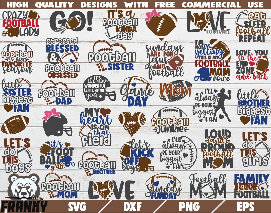Football Bundle SVG - 36 Designs - Love Football SVG - Football Shirt ...