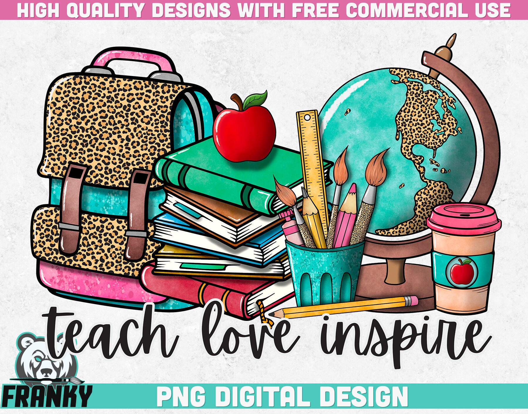 Teach Love Inspire PNG Sublimation Design Teacher Design - Etsy