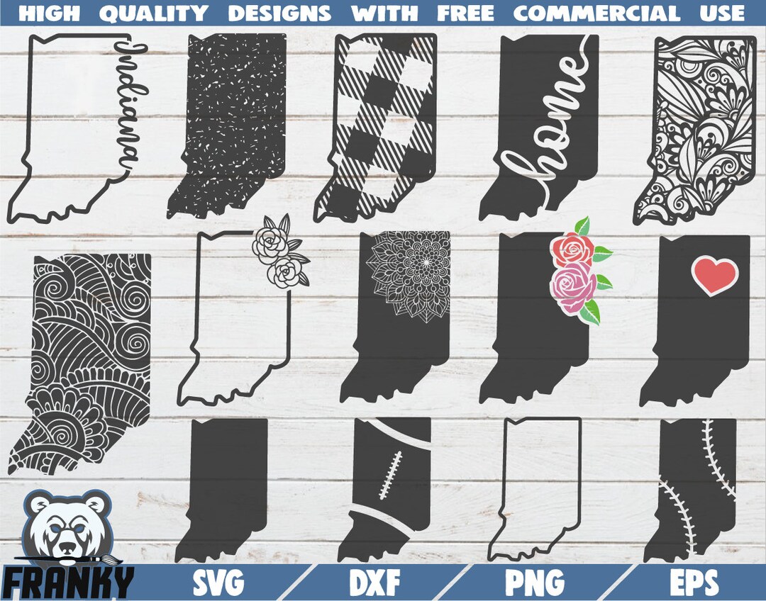 Indiana SVG - 14 Designs - Cut Files - DXF Files - Indiana State ...