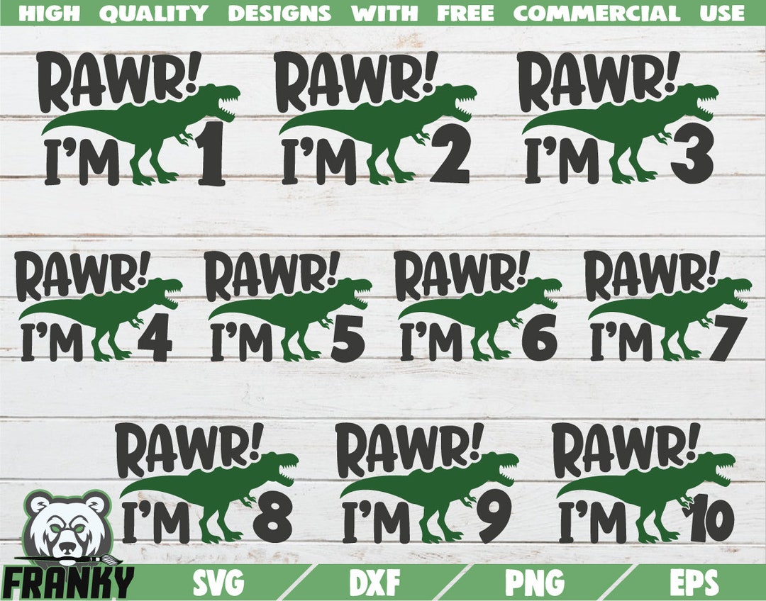 Rawr I'm 1 - 10 SVG - Printable Cut Files - Commercial Use - Digital ...