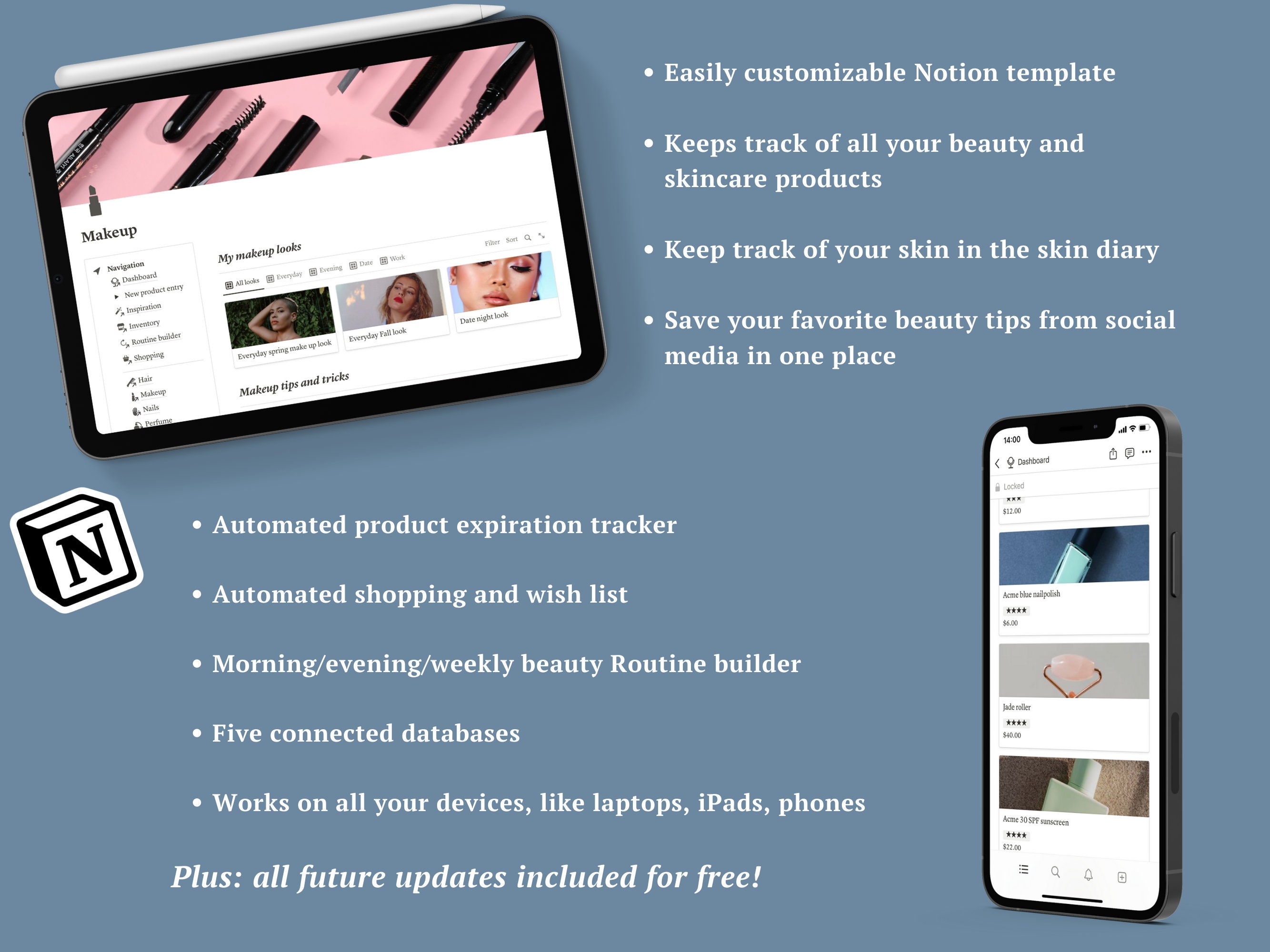 Beauty and Skincare Organizer Notion Template, Makeup Organizer All in ...