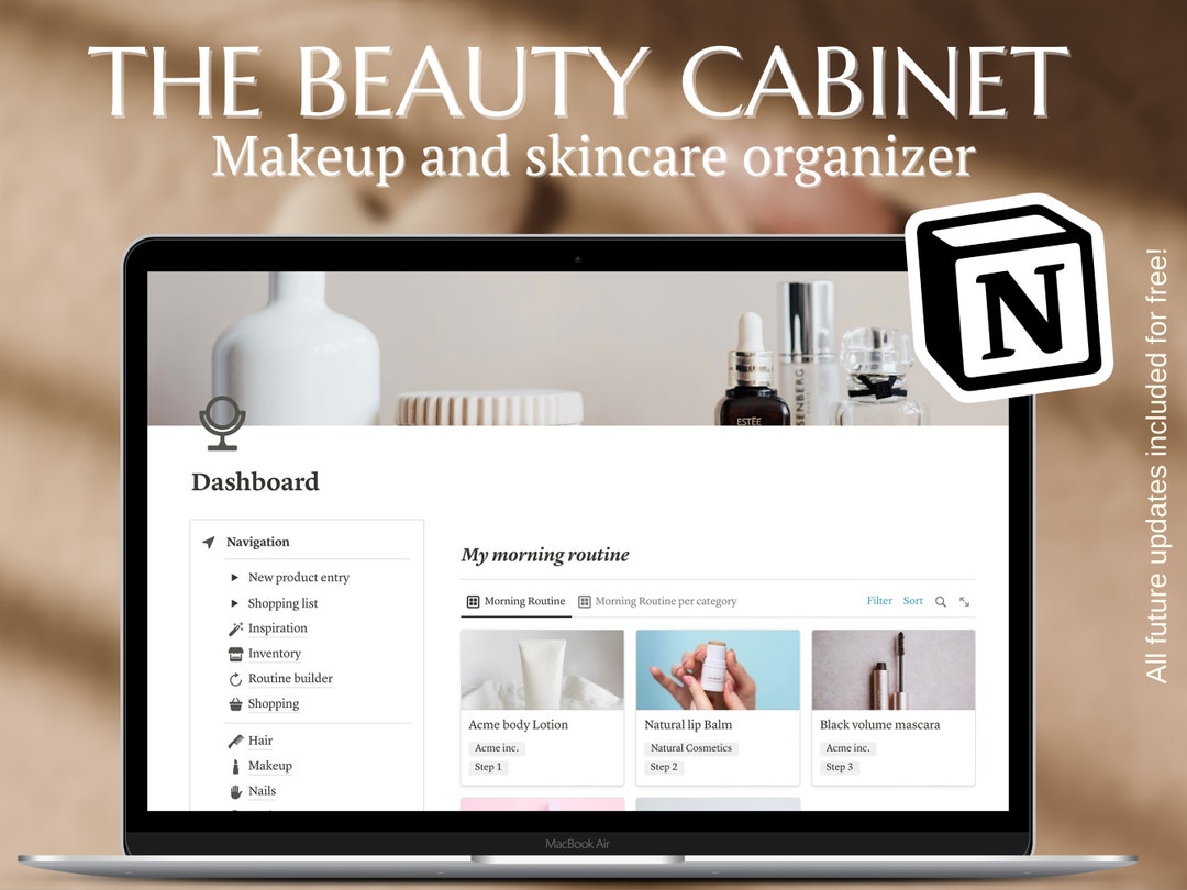 Beauty and Skincare Organizer Notion Template, Makeup Organizer All in ...