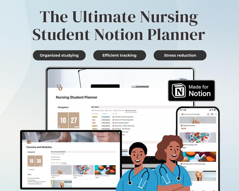 Ultimate Nursing Student Notion Planner | Digital Organizer, Study ...