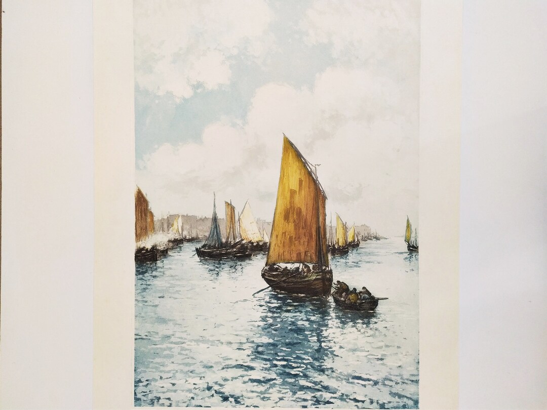 Antique Etching Aquatintr Seascape After French Coaster Painting ...