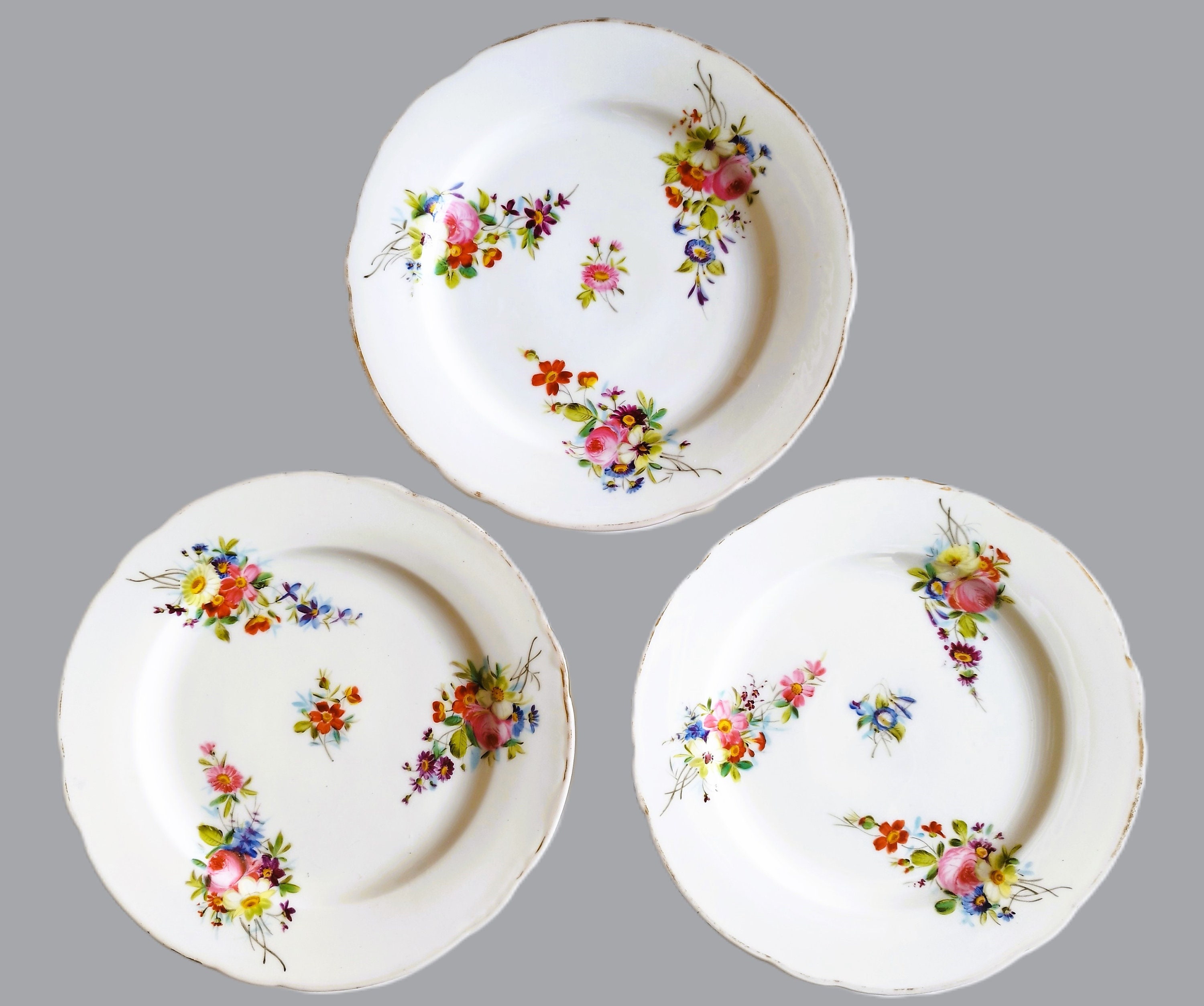 Hand Painted Porcelain Plates Paris Pillivuyt Roses Flowers 19th ...