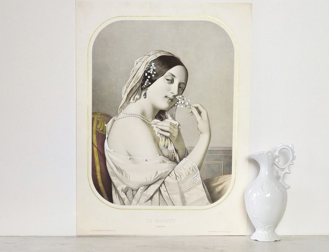Victorian Female Portrait Hand Coloured Lithograph Old Print After ...