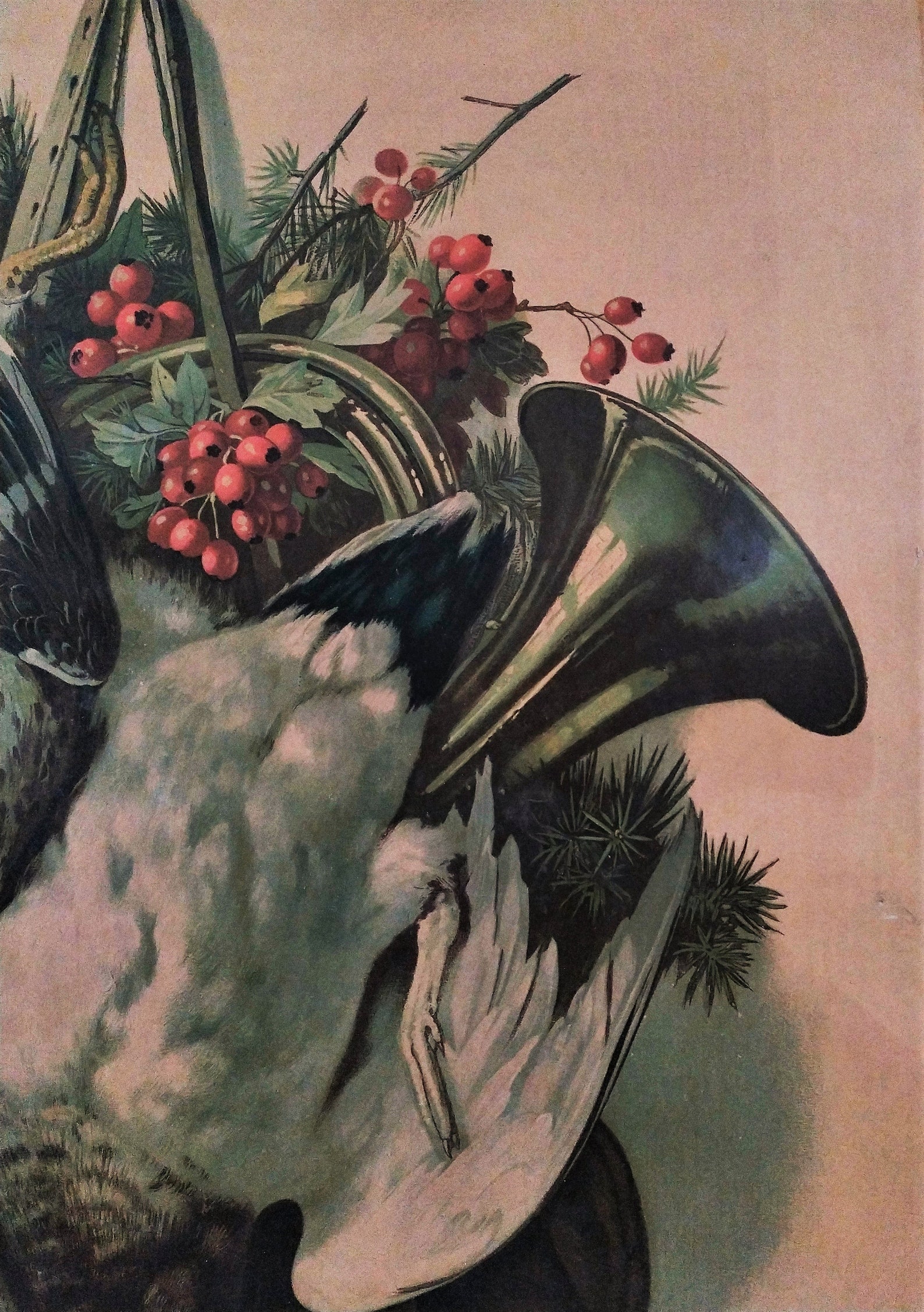 Hunting Trophies Still Life Chromolithography After Antique Oil ...