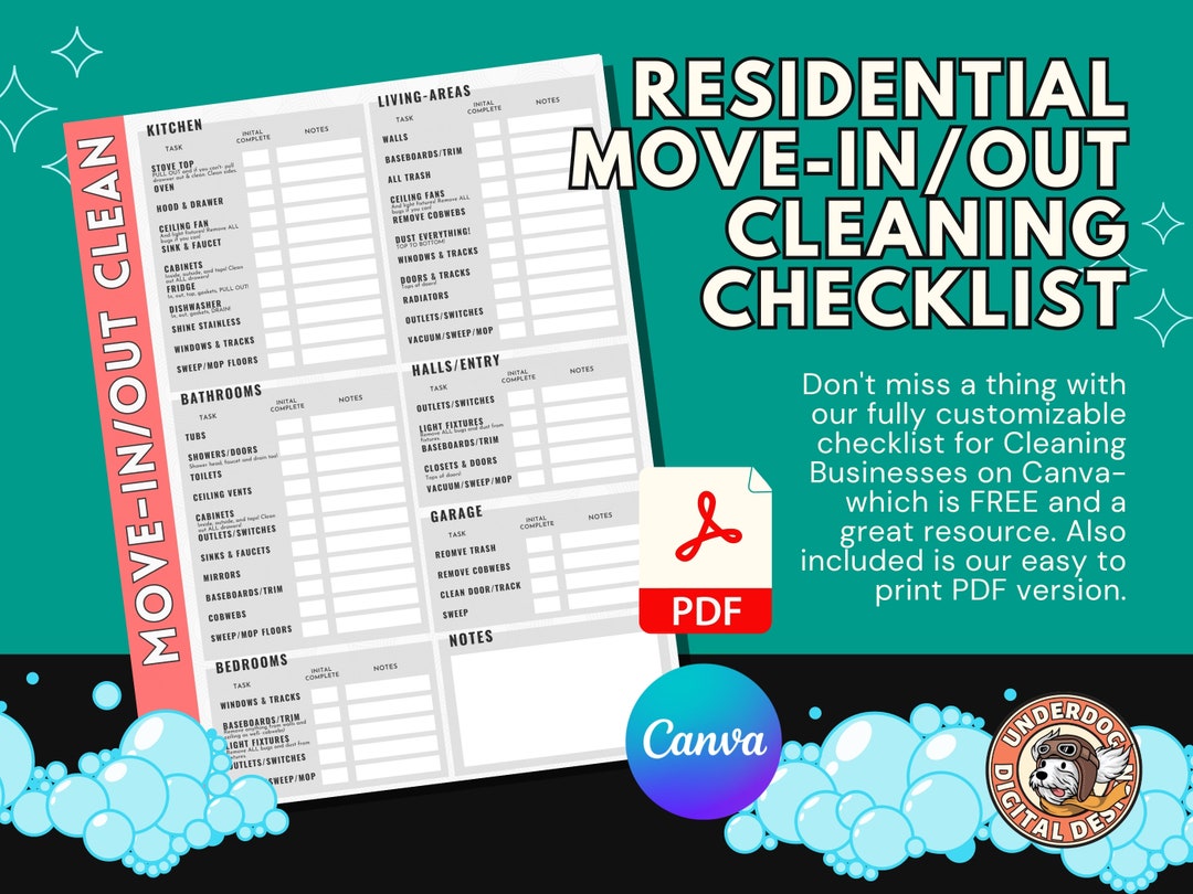 Professional Cleaning Move-in/move-out Checklist for Cleaning Companies ...