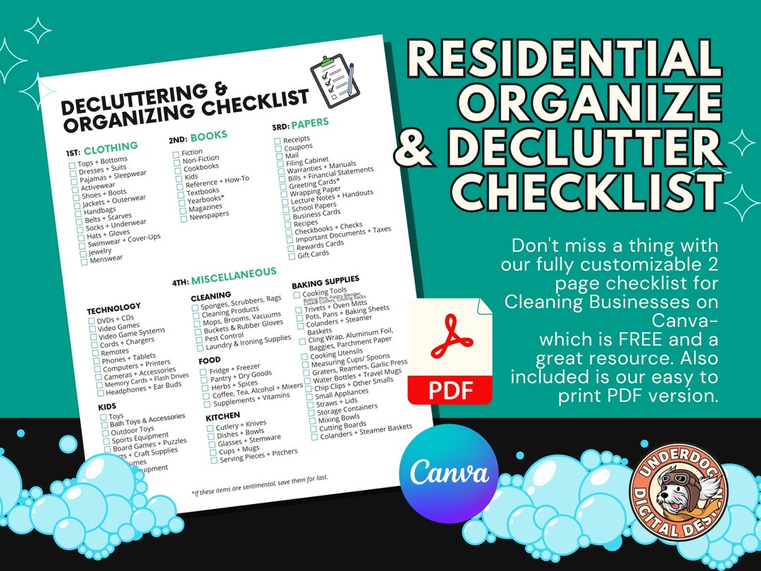 Residential & Home Organizing and Declutter Checklist - Etsy