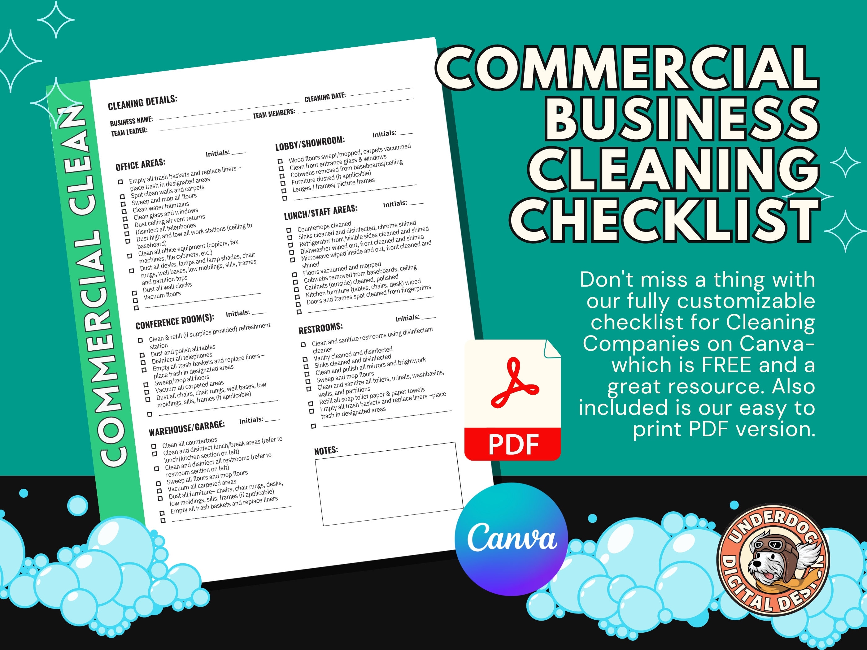 Professional Commercial Business Cleaning Checklist for Cleaning ...