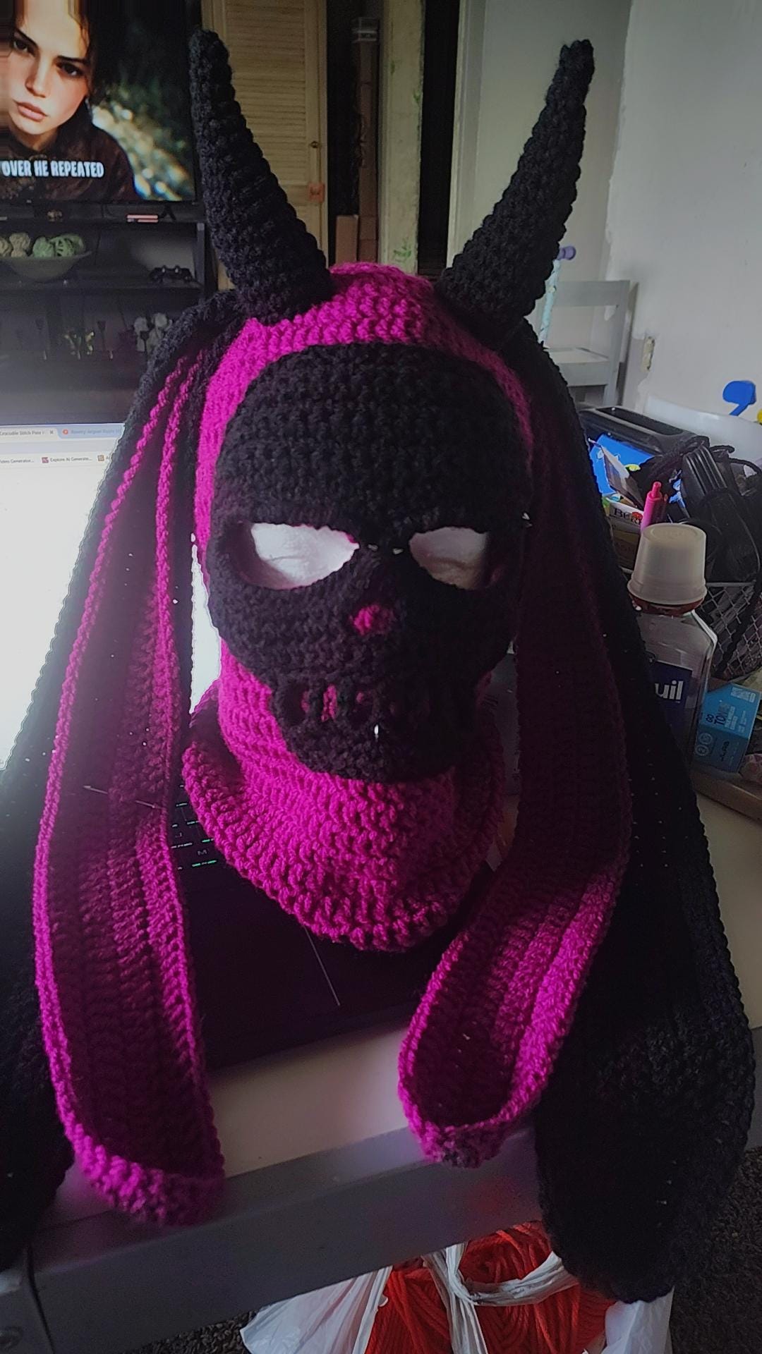 Skull Face Balaclava With 4 Long Ears and Horns. Without Jewelry. - Etsy