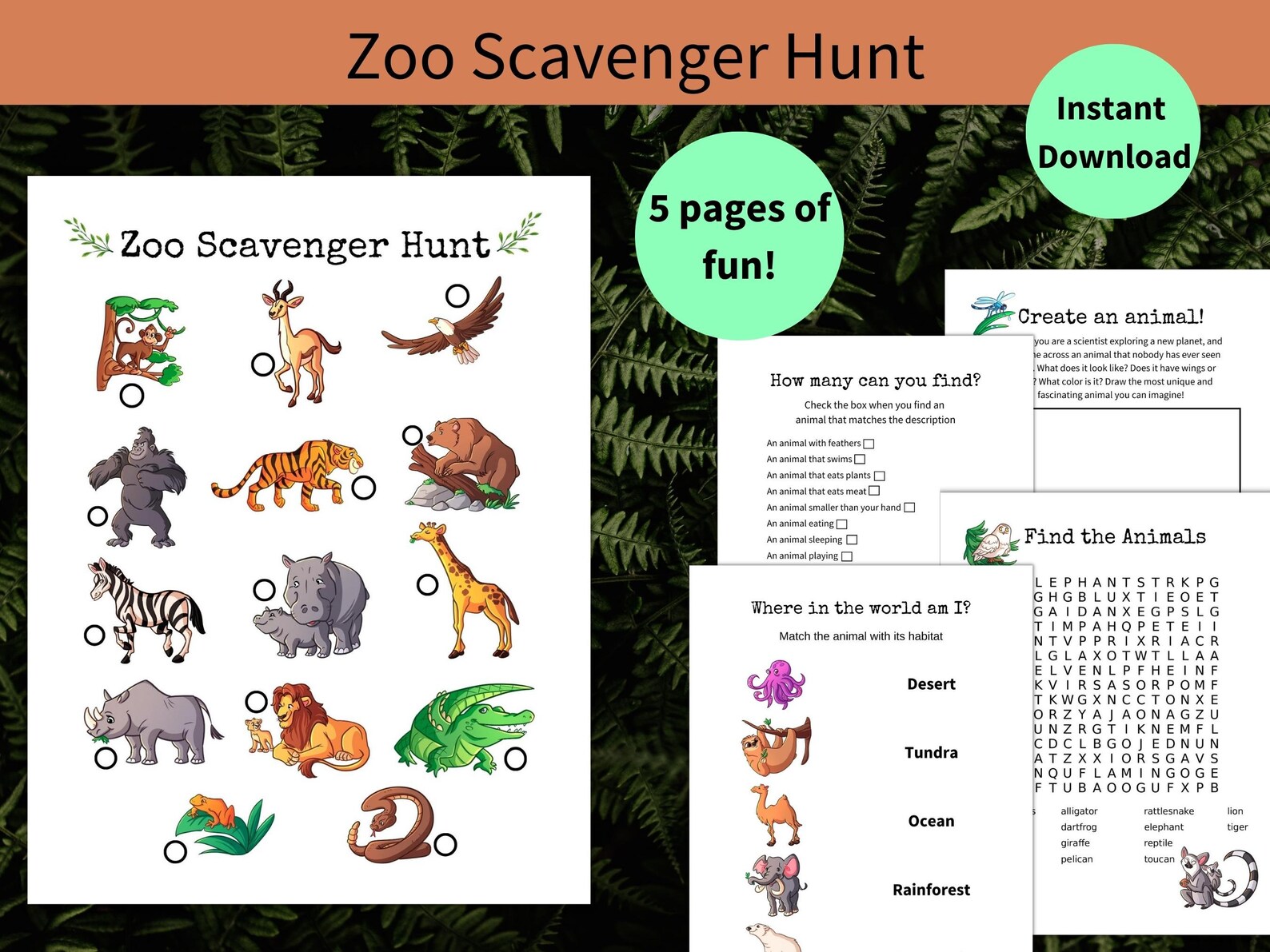 Zoo Scavenger Hunt Printable, Zoo Activity for Kids, Zoo Treasure Hunt ...
