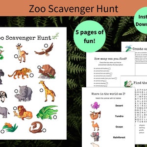 Zoo Scavenger Hunt Printable, Zoo Activity for Kids, Zoo Treasure Hunt ...