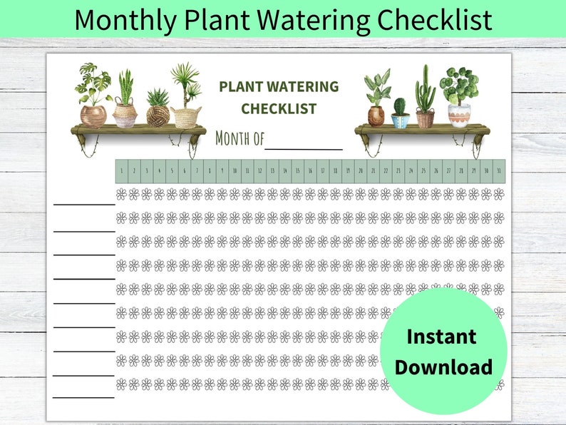 Plant Watering Schedule Printable, Houseplant Care Sheet, Monthly Plant ...