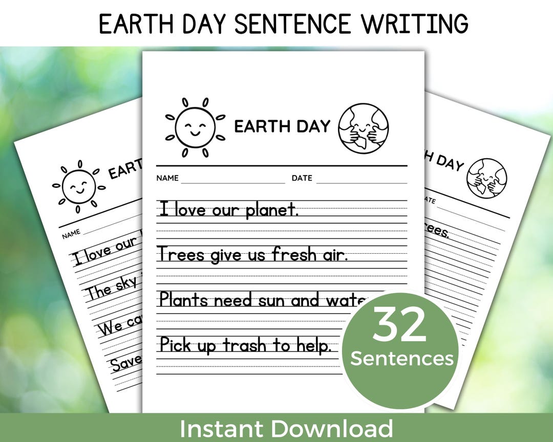 Earth Day Sentence Writing Skills Worksheet, Short Sentence Practice ...