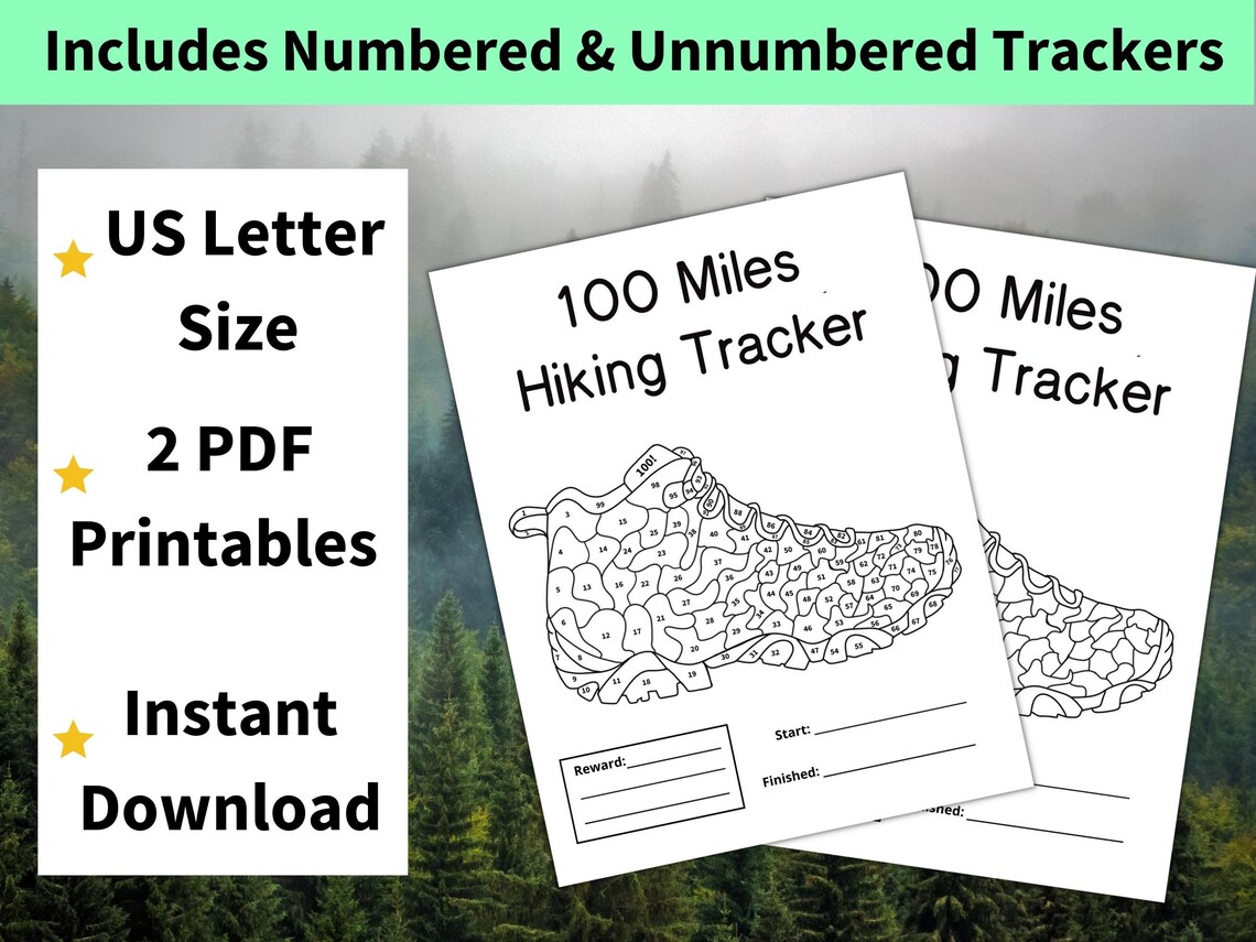 100 Hiking Miles Tracker Printable, Page for Hiking Planner, Hiking ...