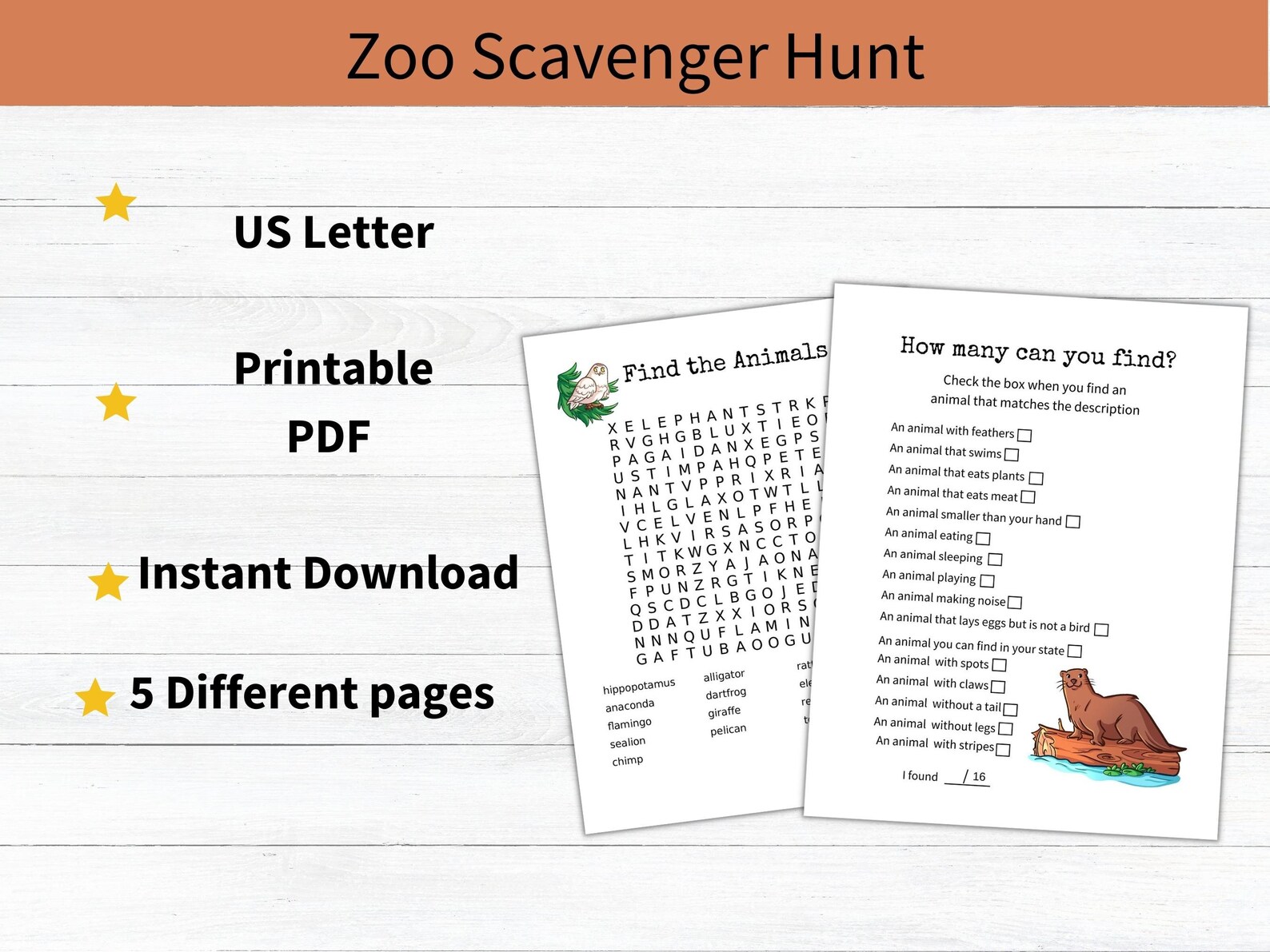 Zoo Scavenger Hunt Printable, Zoo Activity for Kids, Zoo Treasure Hunt ...
