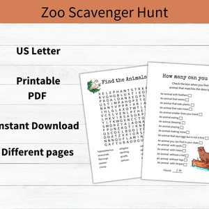 Zoo Scavenger Hunt Printable, Zoo Activity for Kids, Zoo Treasure Hunt ...