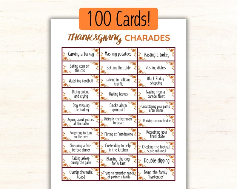 Thanksgiving Charades Game, Family Game, Group Fall Game, Friendsgiving ...