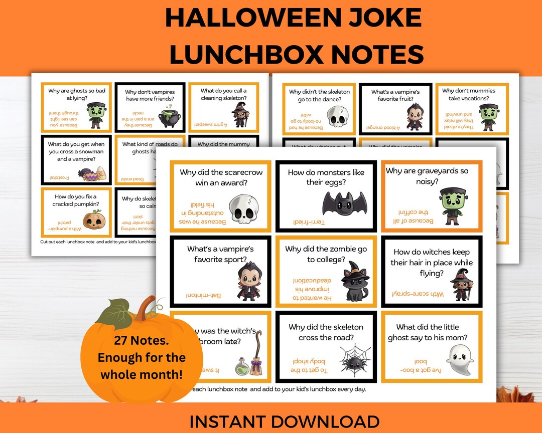 Halloween Lunchbox Jokes, Printable Halloween Kids Activity, Fill in ...
