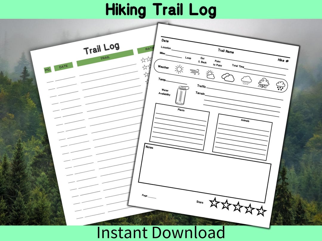 Hiking Tracker Printable, Hiking Trail Log Journal Page for Hiking ...