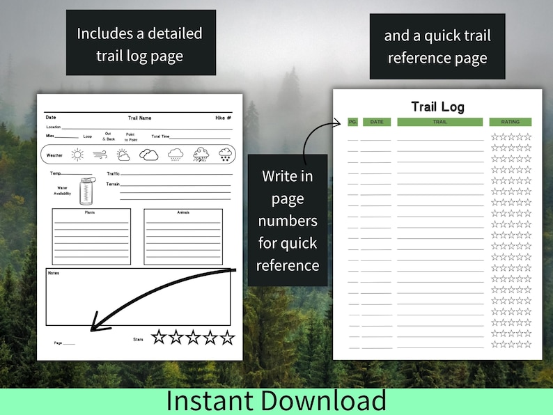 Hiking Tracker Printable, Hiking Trail Log Journal Page for Hiking ...