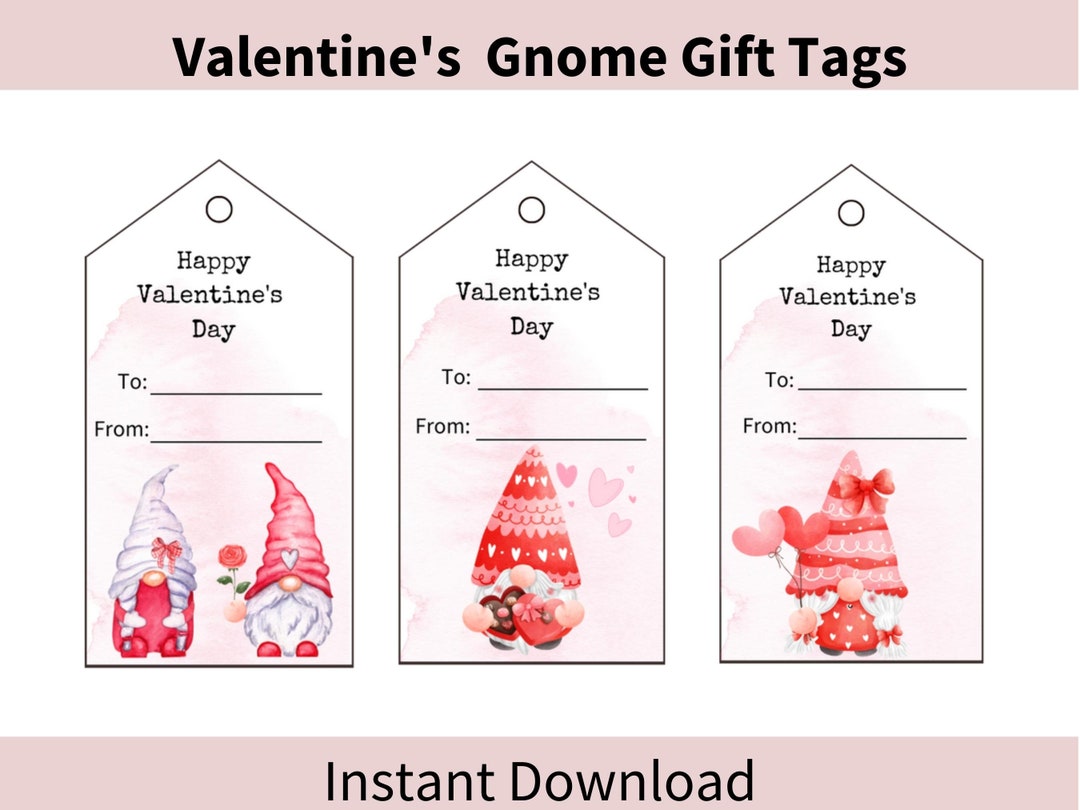 Valentines Gnome Gift Tag Printable, Digital Download Favor Tag ...