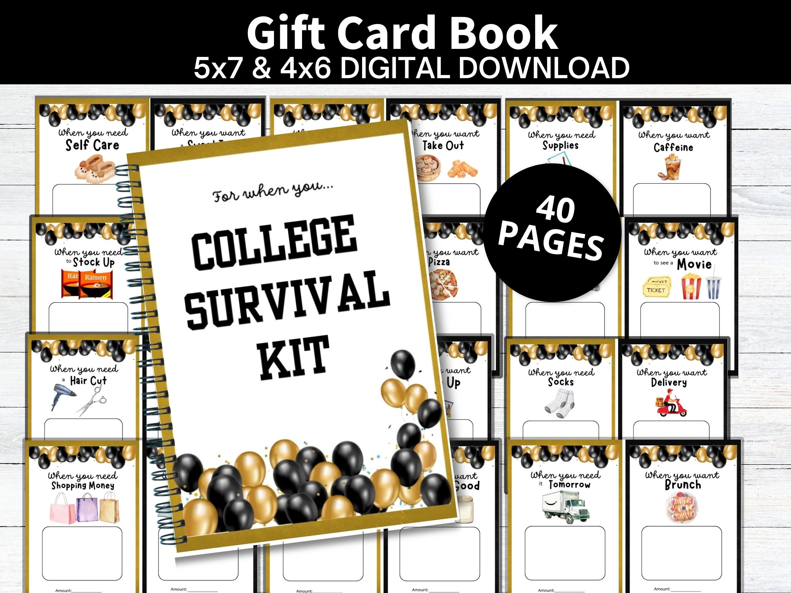 College Survival Kit Gift Card Book Printable, College Student Care ...