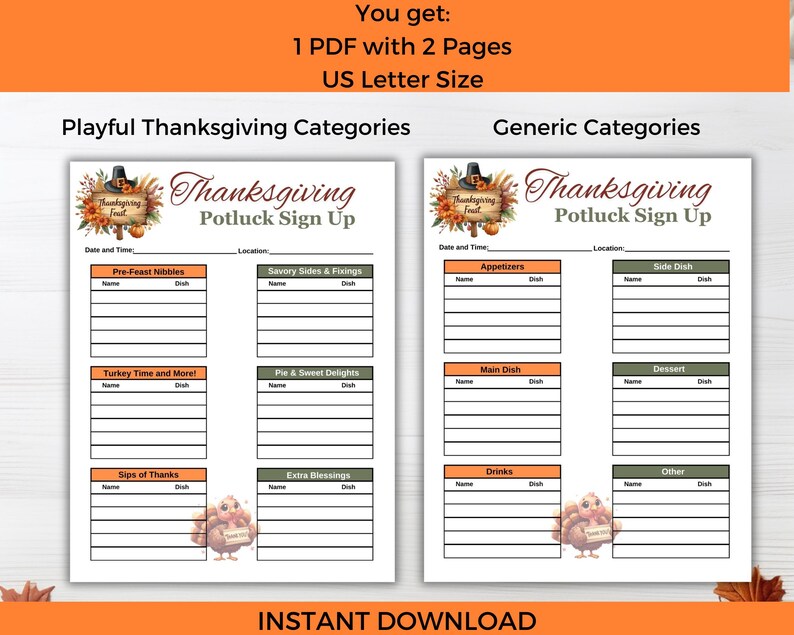 Thanksgiving Potluck Sign up Sheet, Office Party Sign up Form - Etsy