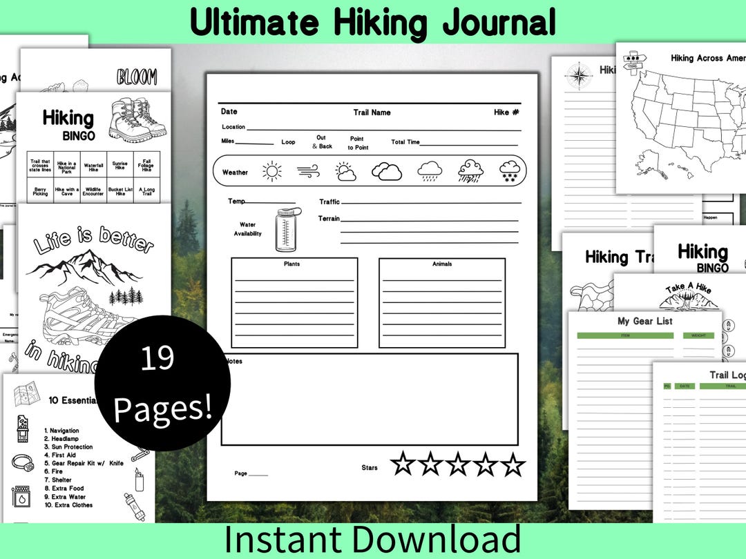 Hiking Trail Log Printable Journal, Pages for Hiking Planner, Hiking ...
